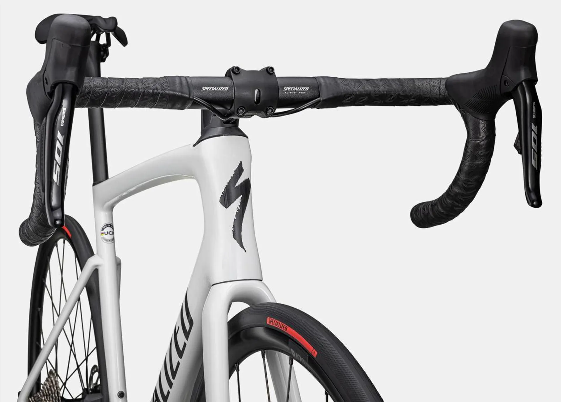 Tarmac SL7 Comp with Shimano 105 12 Speed Di2 in Dune White Obsidian